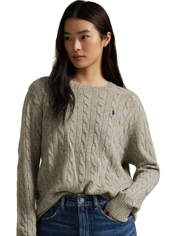 Ralph Lauren Featherweight Wool-cashmere Cable Knit Sweater - Light Vintage Heather