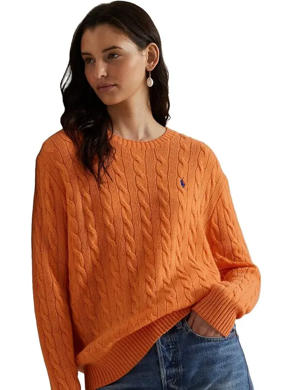 Ralph Lauren Featherweight Wool-cashmere Cable Knit Sweater - Mandarin Orange