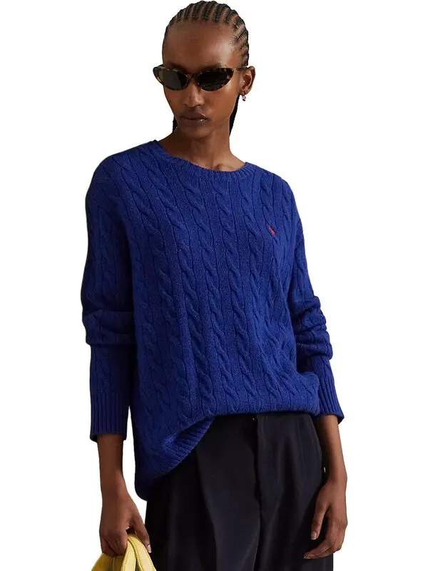 Ralph Lauren Featherweight Wool-cashmere Cable Knit Sweater - Midnight Cobalt