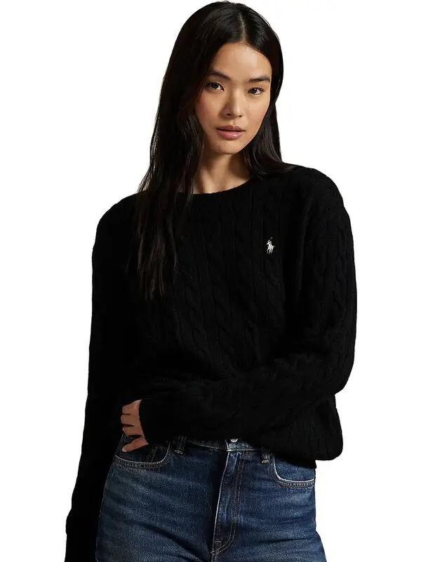 Ralph Lauren Featherweight Wool-cashmere Cable Knit Sweater - Polo Black