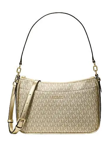 Michael Kors Jet Set Medium Metallic Signature Logo Convertible Crossbody Bag - Gold