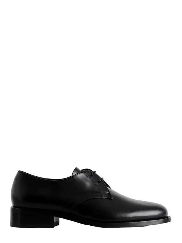 Cos Leather Derby Shoes With Stacked Heel - Black