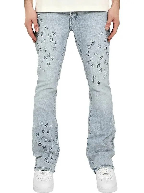 PURPLE BRAND Flare Mono Embossed Jeans - Light Indigo