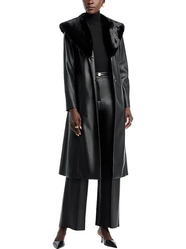 Elie Tahari Veda Faux Leather Coat - Noir