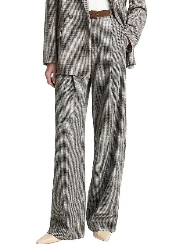 Vince High-rise Wool-blend Pants - Cacao Houndstooth