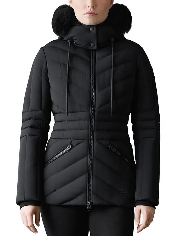Mackage Nadia-sh Hooded Down Jacket With Shearling Trim - Black