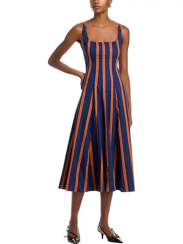 Staud Wells Midi Dress - Railroad Stripe