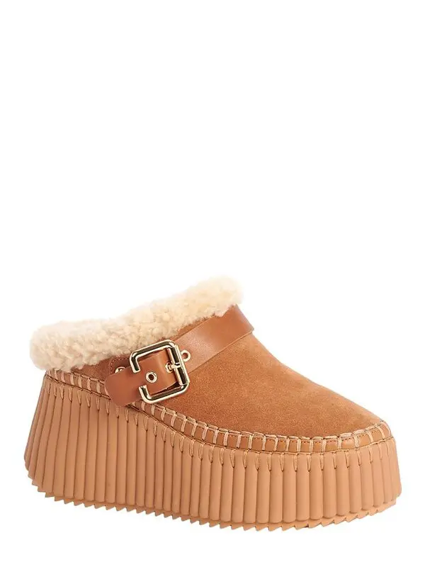 Chloé Nama Shearling Lined Wedge Mules - Pottery Brown