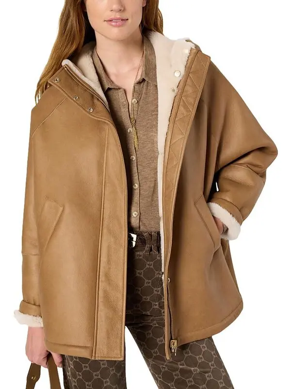 Gerard Darel Margaux Shearling Coat - Straw