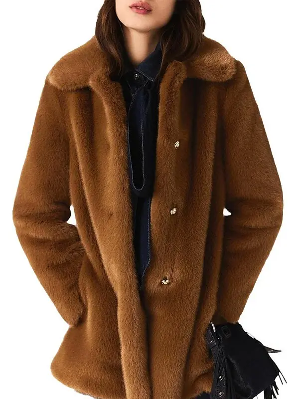 Maje Gaspard Faux Fur Coat - Brown