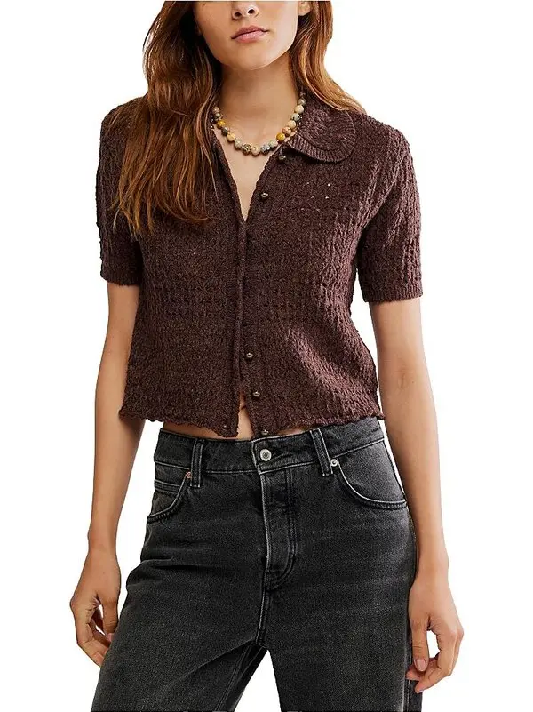 Free People Daylight Cropped Cardigan - French Chocolate