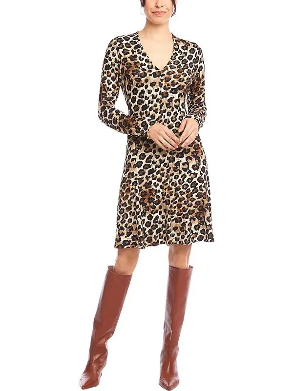 Karen Kane Long Sleeve Fit & Flare Dress - Leopard
