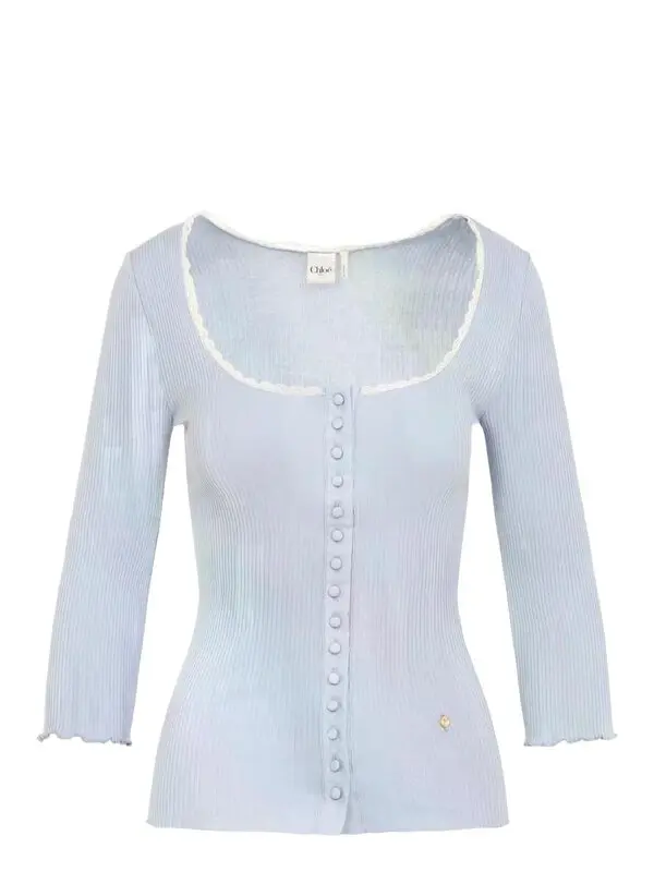 Chloé Lace-trimmed Button Top - Blue