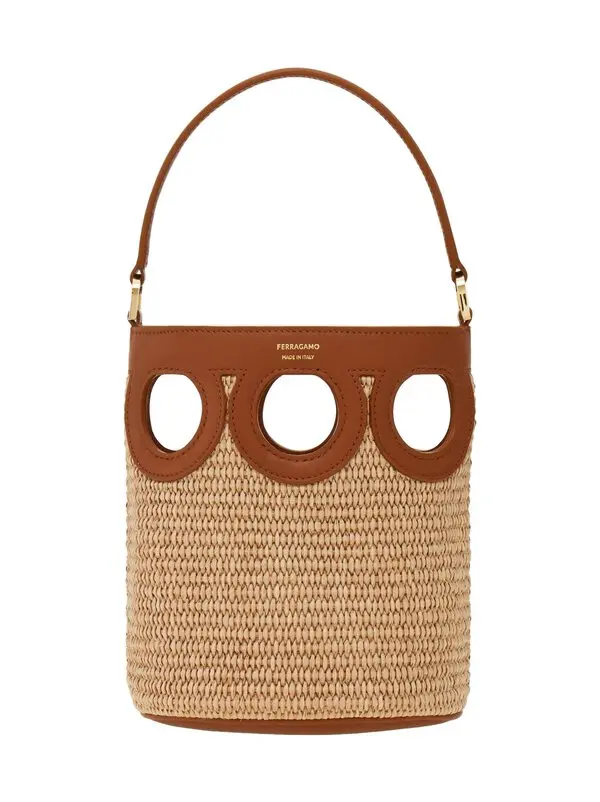 FERRAGAMO Gancini Outline Mini Bucket Bag - Beige