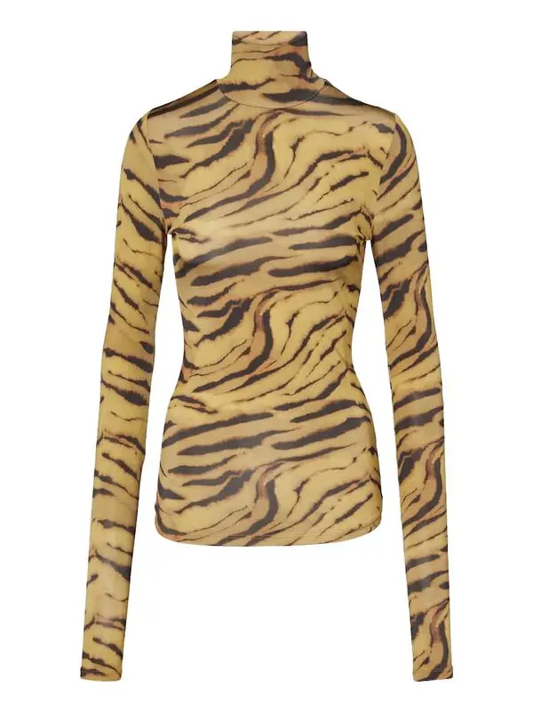 GANNI Tiger-print Jersey Top - Beige