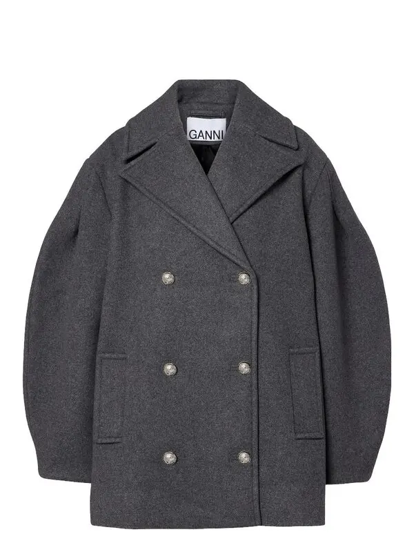 GANNI Oversized Wool-blend Pea Coat - Grey