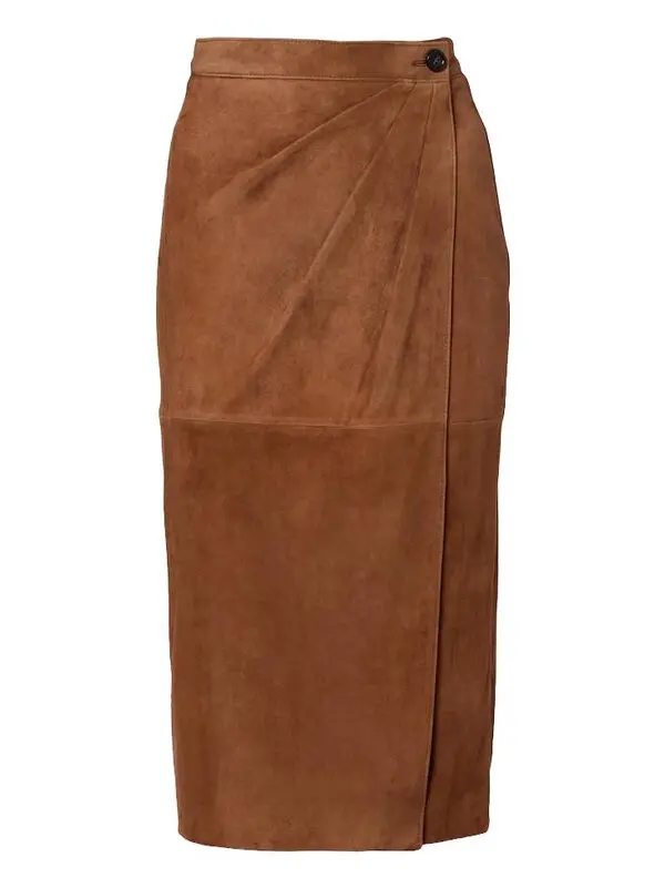 Max Mara Jerez Gathered Suede Pencil Skirt - Brown