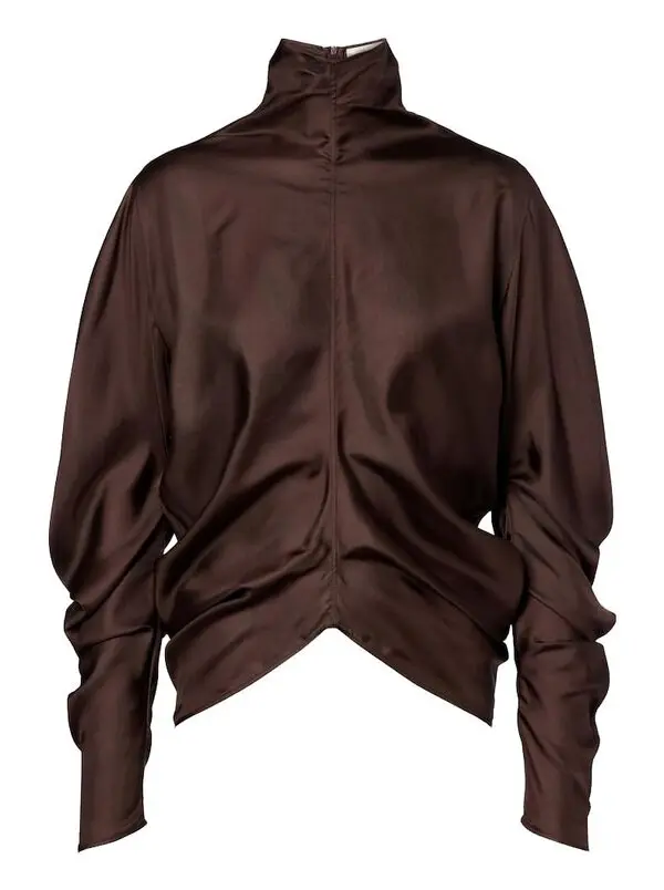 THE ROW Miles Draped Silk Blouse - Brown