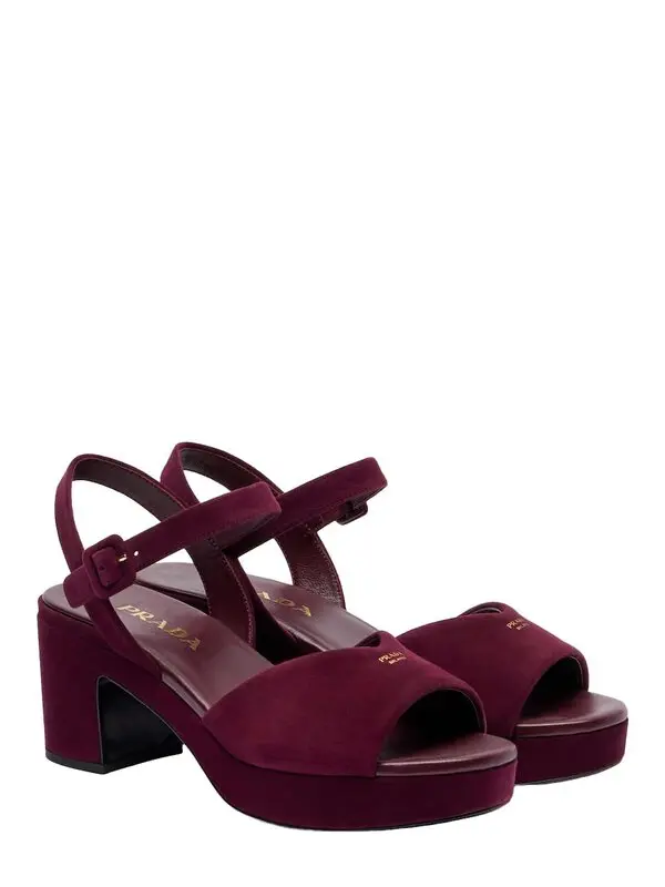 Prada Suede Platform Sandals - Burgundy