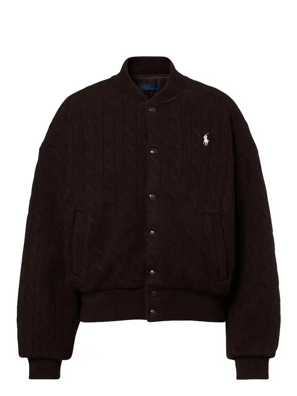 Polo Ralph Lauren Cable-knit Wool And Cashmere Bomber Jacket - Brown