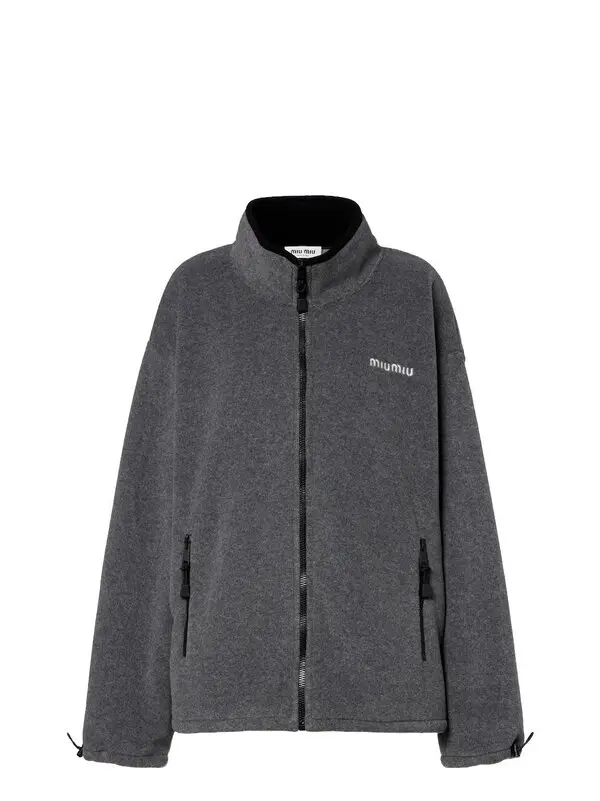 Miu Miu Logo Oversized Fleece Sweatshirt - Grey