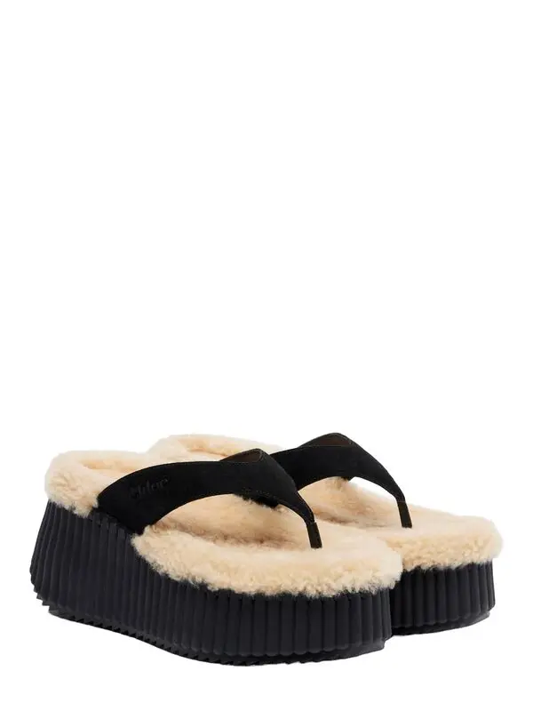 Chloé Nama 80 Suede Platform Thong Sandals - Black
