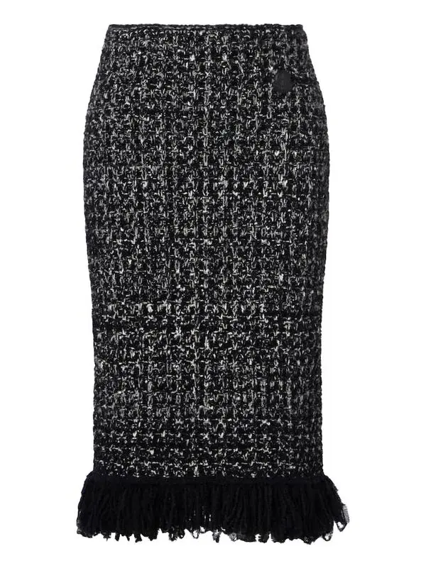 Moncler Fringed Wool-blend Pencil Skirt - Black