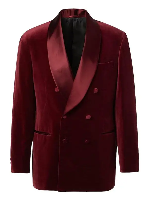 Brunello Cucinelli Cotton And Silk Velvet Tuxedo Jacket - Burgundy