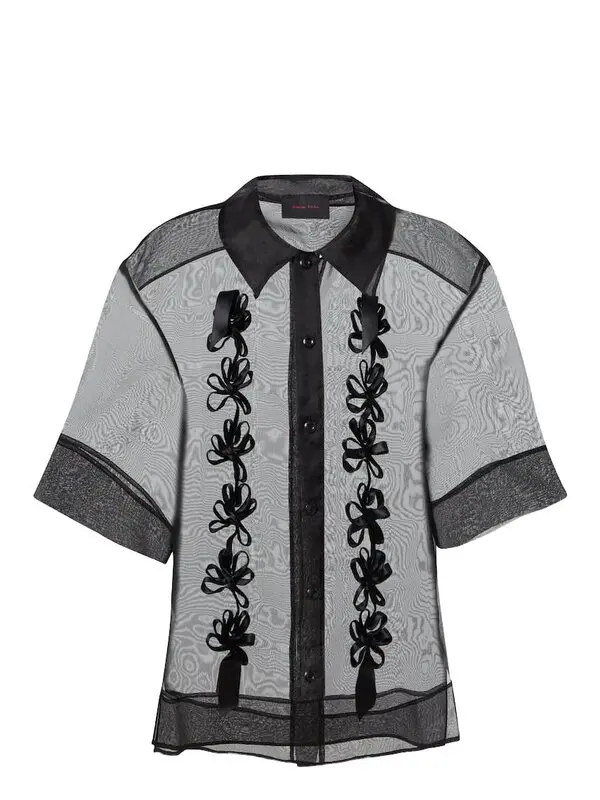 Simone Rocha Floral-appliqué Sheer Silk Shirt - Black