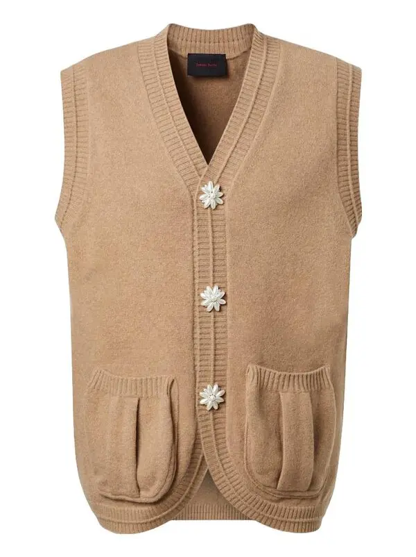 Simone Rocha Faux-pearl Embellished Wool-blend Vest - Beige