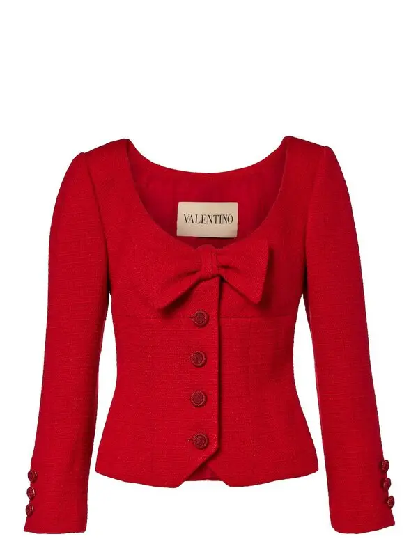 Valentino Garavani Bow-detailed Cropped Tweed Jacket - Red