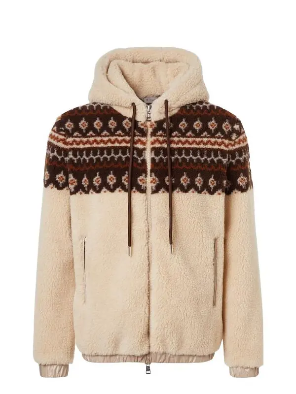 Moncler Jacquard Teddy Zip-up Hoodie - Beige