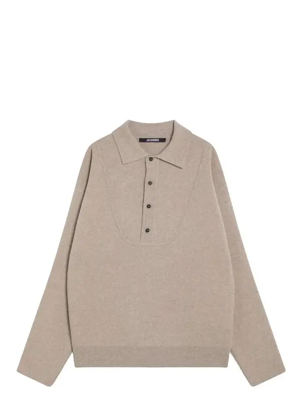 Jacquemus Polo Collar Wool Cashmere Sweater - Beige