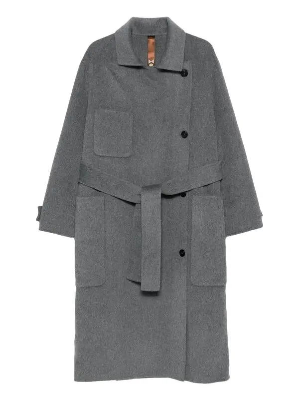 GLOX Belted Coat With Patch Pockets - Grey