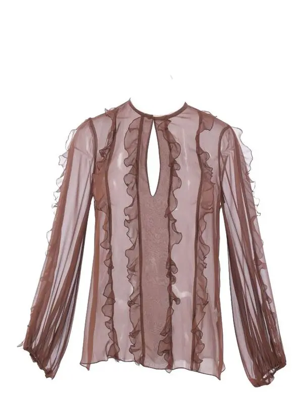 PHAEONIA Silk Crêpon Ruffle Blouse - Brown