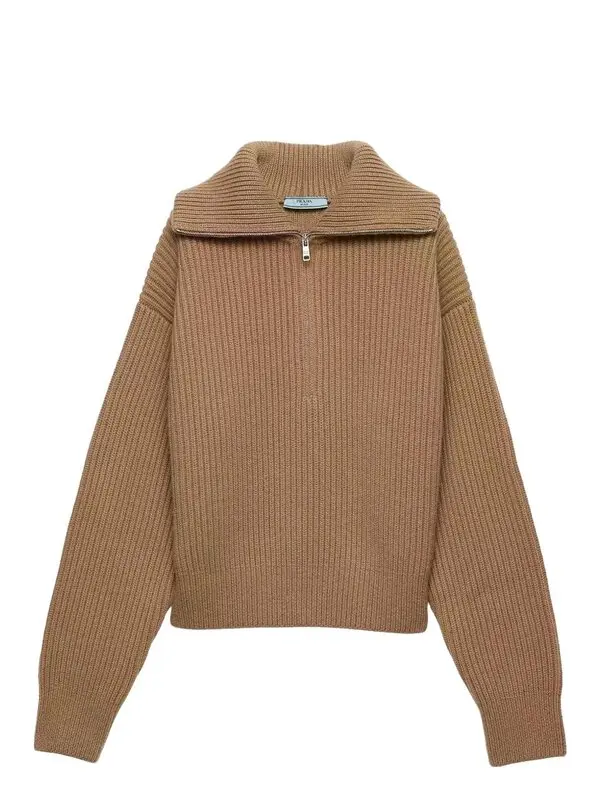 Prada Cashmere Quarter Zip Sweater - Brown