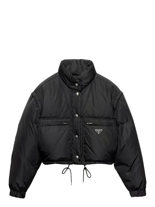 Prada Cropped Down Jacket With Ring Collar - Black