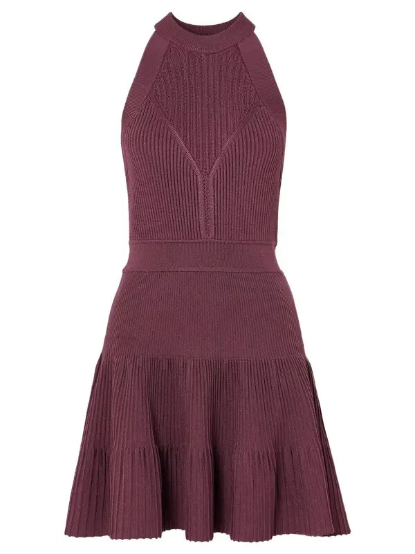 Balmain Pointelle-knit Mini Dress - Burgundy