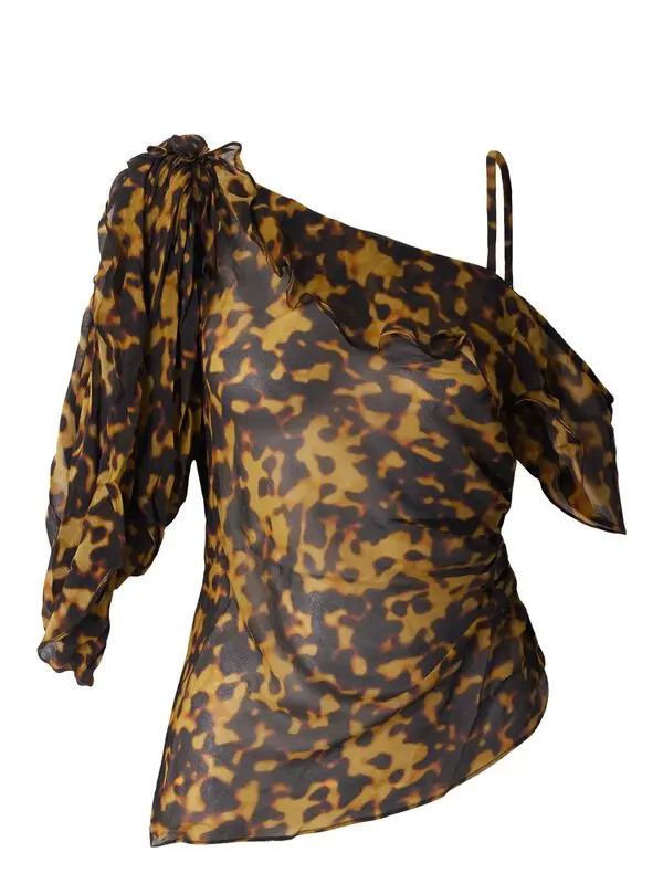 Christopher Esber Draped Asymmetric Leopard-print Blouse - Yellow