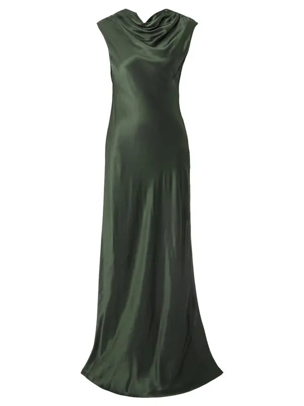 TWP Paneled Open-back Draped Satin Gown - Green