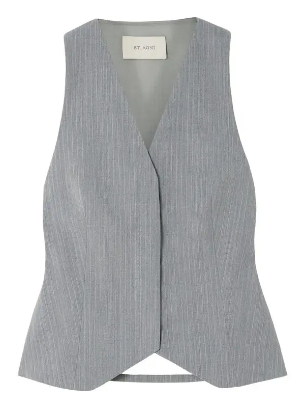 ST. AGNI Pinstriped Wool-blend Twill Vest - Gray