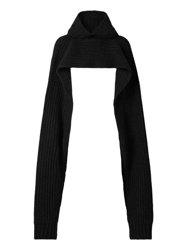 Sacai Cropped Hooded Wool-blend Sweater - Black