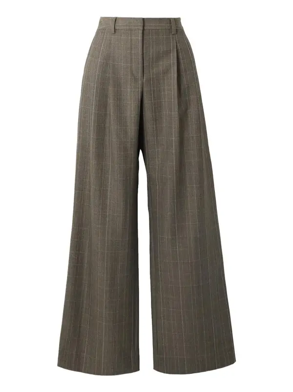 TWP Sulli Pleated Checked Wool Wide-leg Pants - Gray