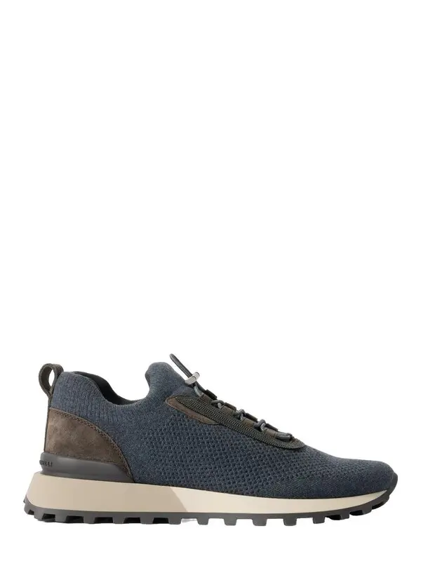 Brunello Cucinelli Bead-embellished Wool-blend Sneakers - Blue
