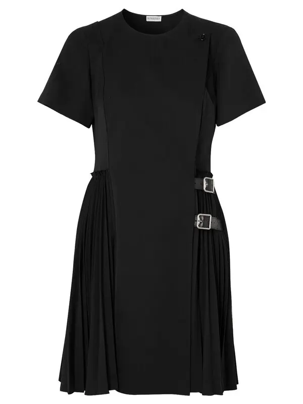 Burberry Buckle-embellished Pleated Twill Mini Dress - Black