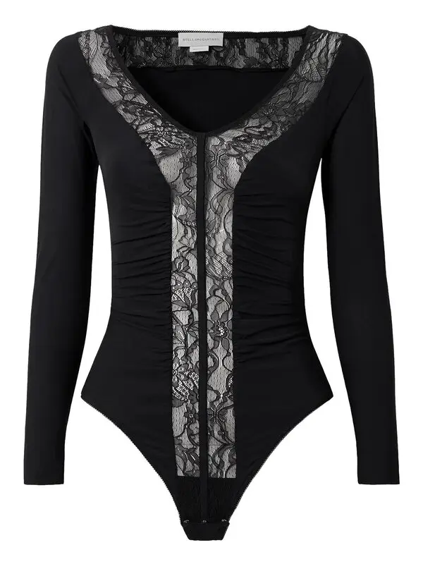 Stella McCartney Lace-trimmed Ruched Bodysuit - Black