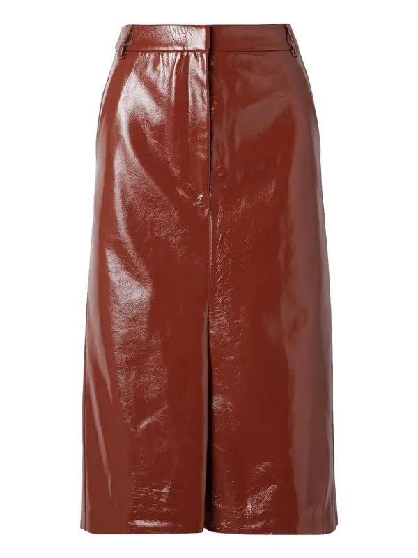 Tibi Glossed Midi Skirt - Brown