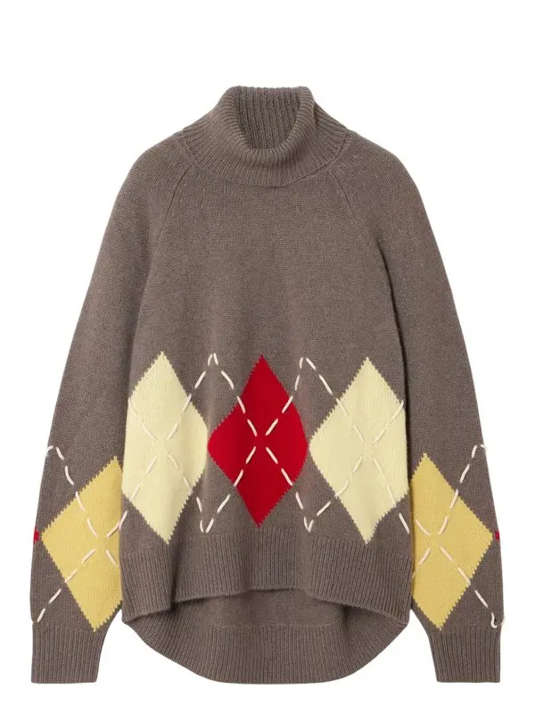 Arch4 Courchevel Embroidered Argyle Cashmere Sweater - Gray