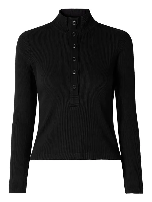 Citizens Of Humanity Sheena Ribbed Stretch-cotton And Lyocell-blend Henley Top - Black