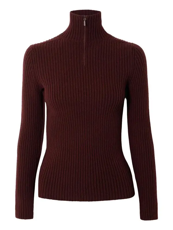 Max Mara Ribbed Wool-blend Half-zip Sweater - Red